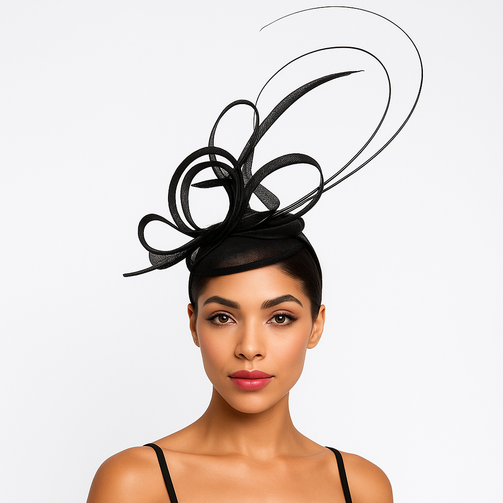 Black Sculptural Fascinator with Red & Silver Bead Accents | Le’ Diva ...