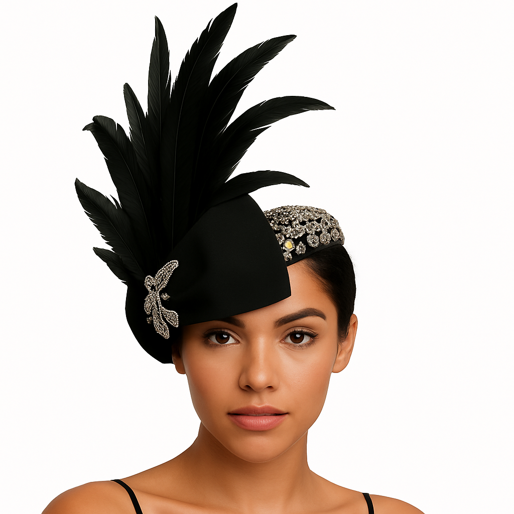 Black Feather Fascinator with Crystals | Whittall & Shon – Le' Diva ...